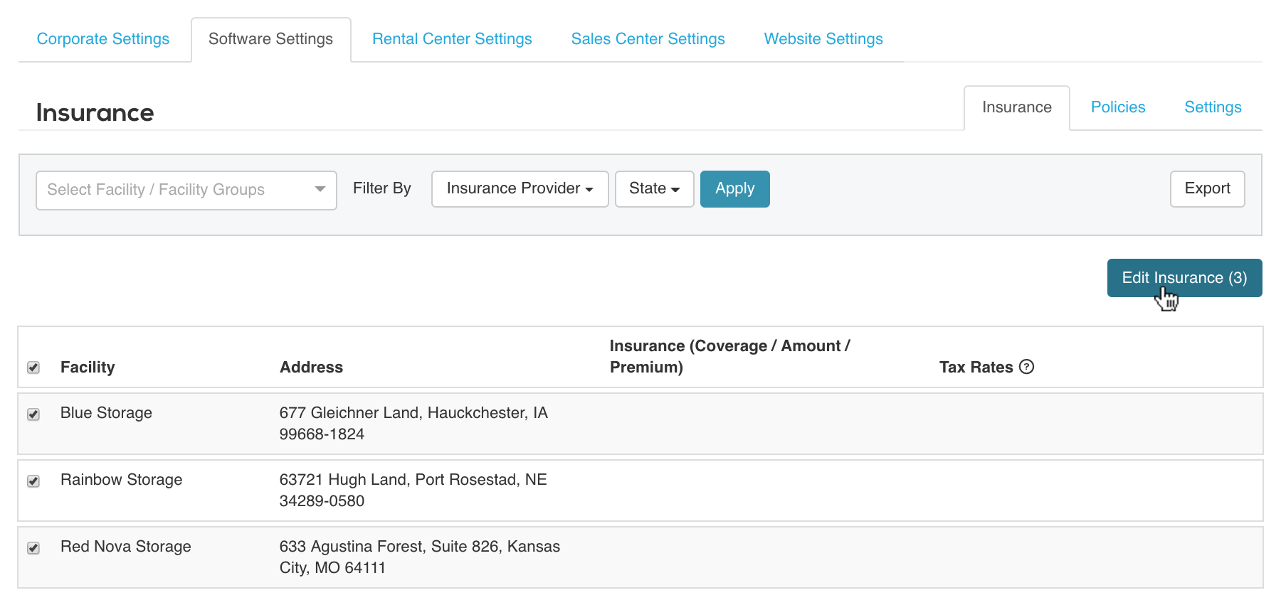 Insurance Settings – storEDGE