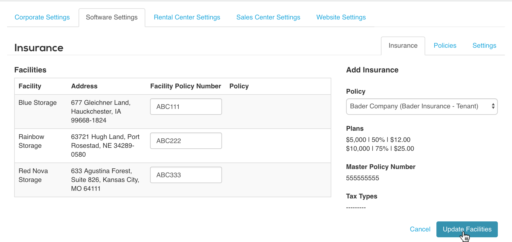Insurance Settings – storEDGE