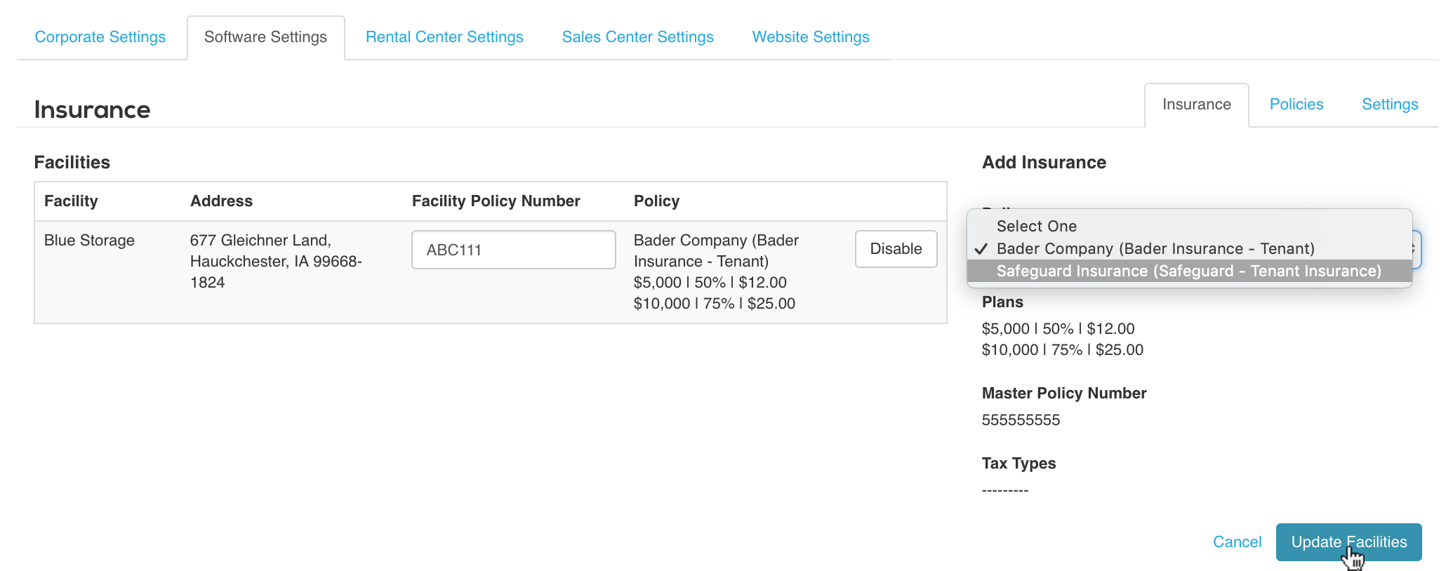 Insurance Settings – storEDGE