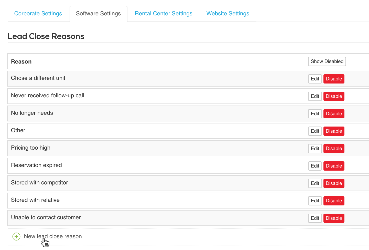 Move-out, lead close, and undo move-out reasons – Storable EDGE Help Center