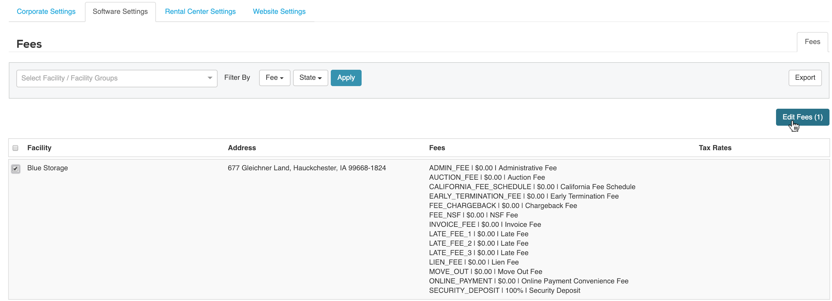 Fee Settings – storEDGE