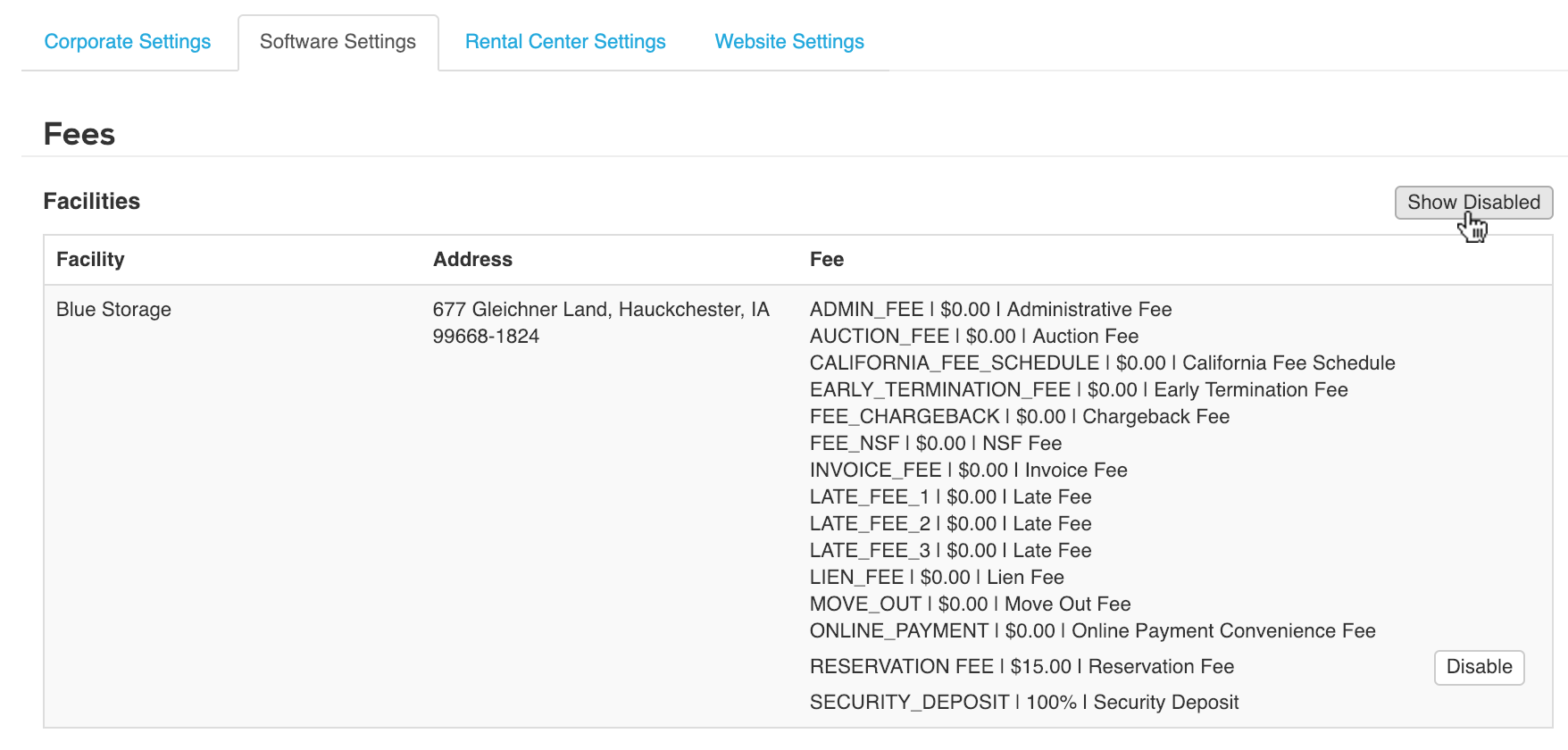 Fee Settings – storEDGE