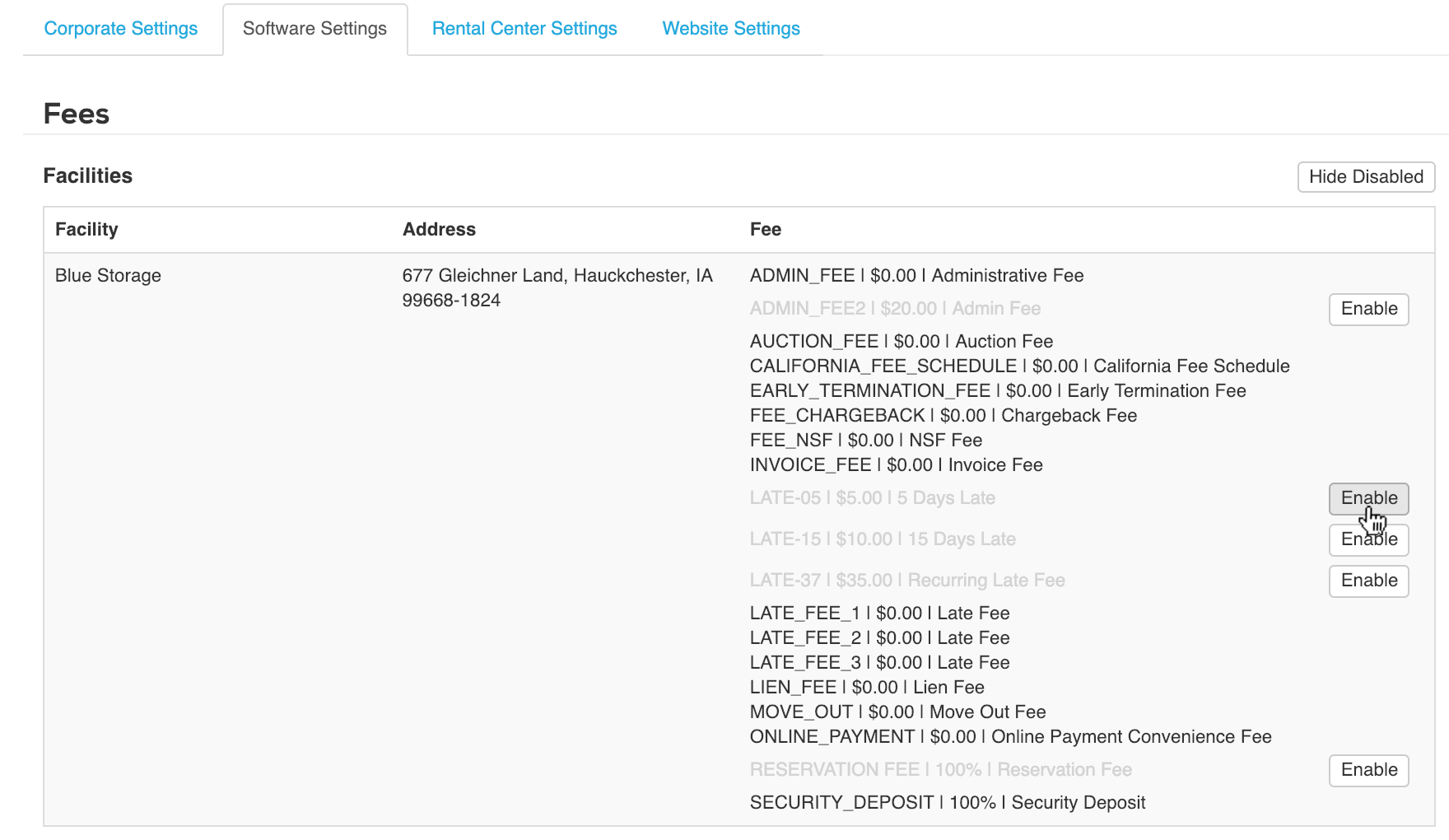 Fee Settings – storEDGE