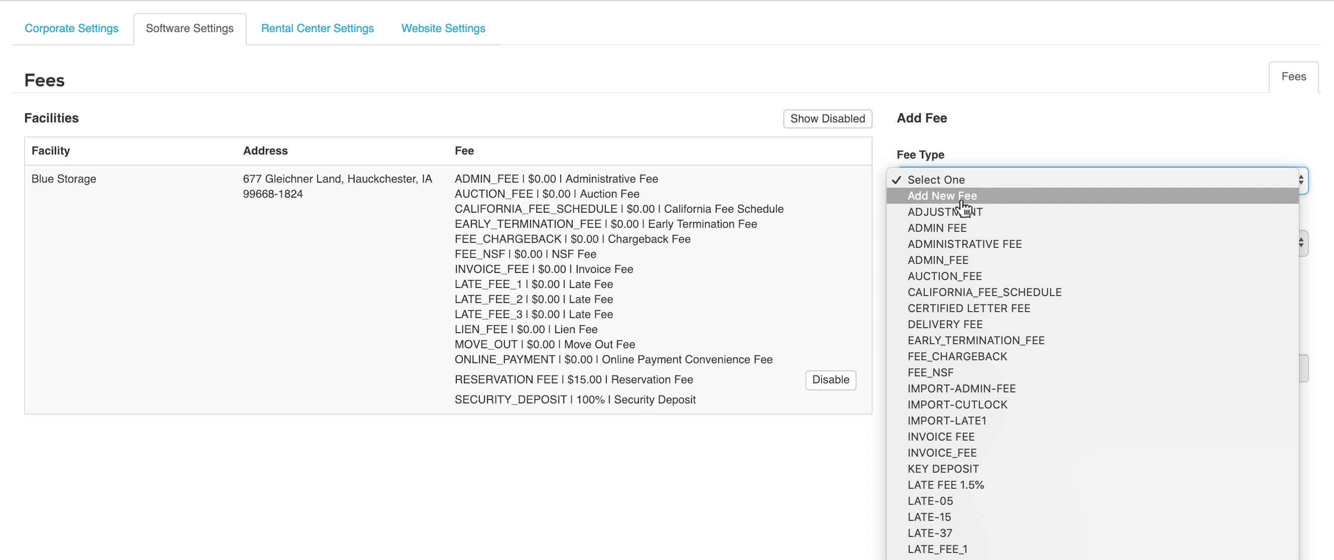 Fee Settings – storEDGE