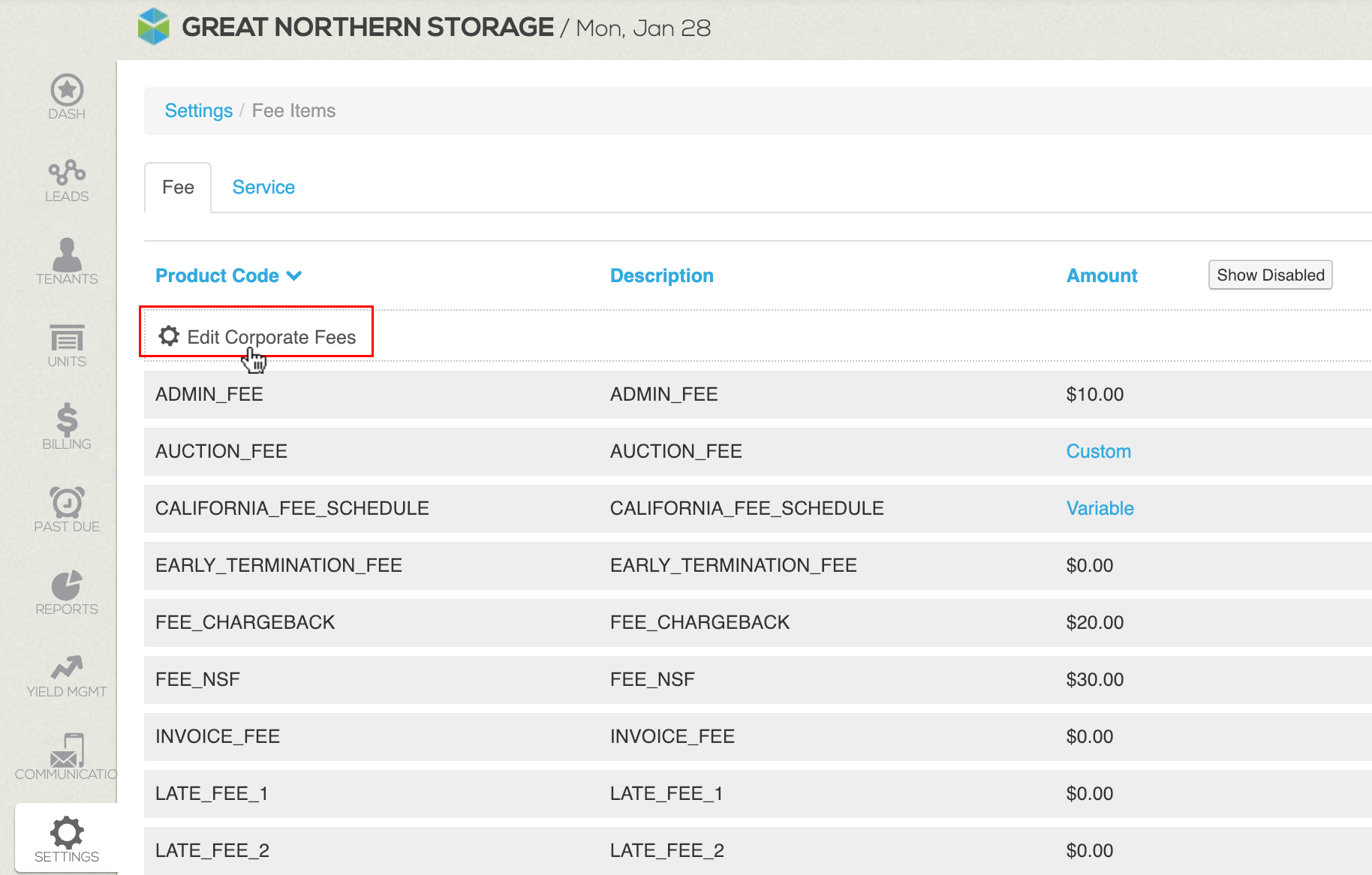 Fee Settings – storEDGE